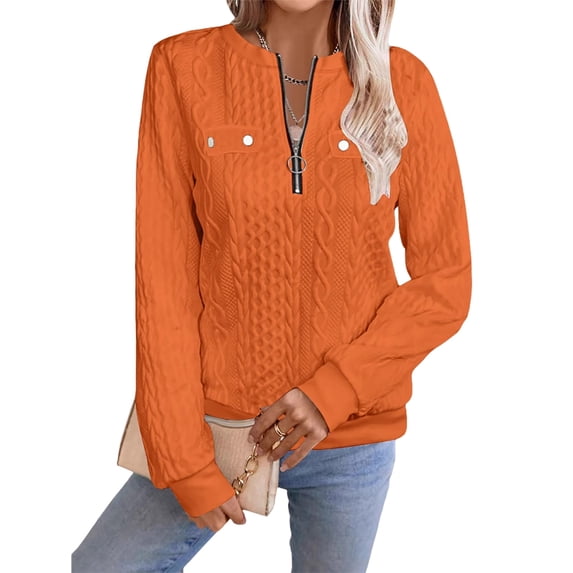 Aellinatey Women's Quilted Sweatshirts Zipper Neck Long Sleeve Textured ...