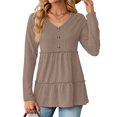 Aellinatey Women's Solid Color V-Neck Button-Patch Loose Short-Sleeve ...