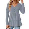 Aellinatey Women's Solid Color V-Neck Button-Patch Loose Short-Sleeve ...
