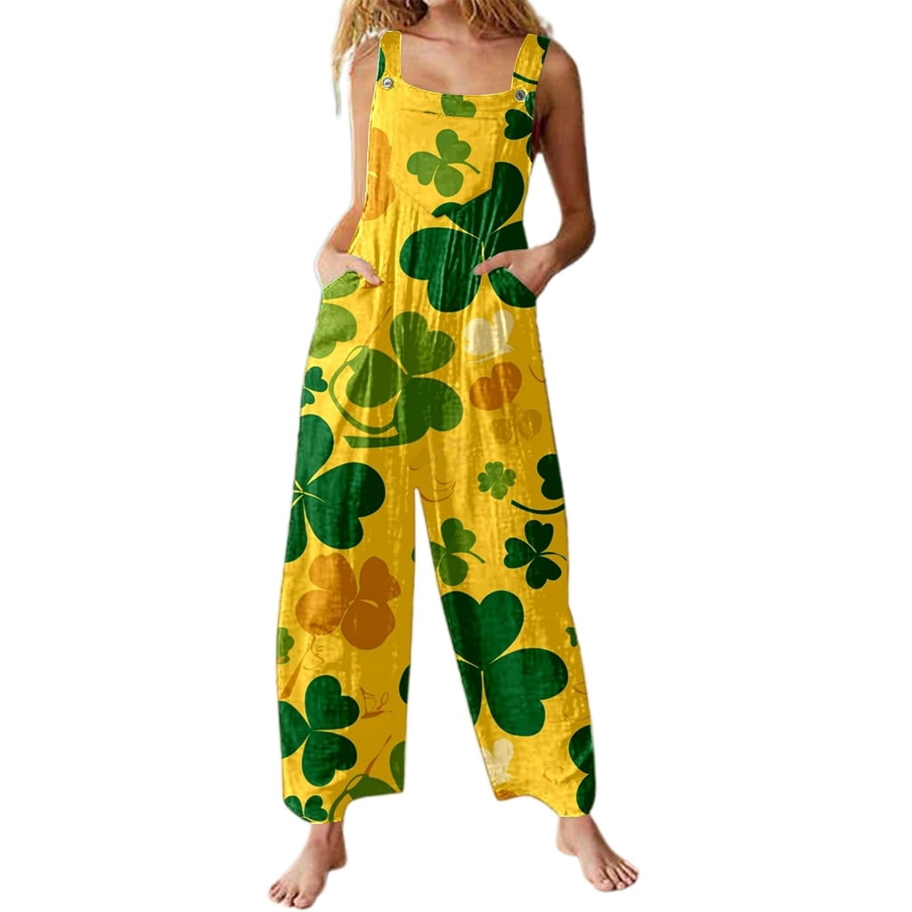 Aellinatey Women's St. Patrick's Day Shamrock Print Jumpsuit Loose Fit ...