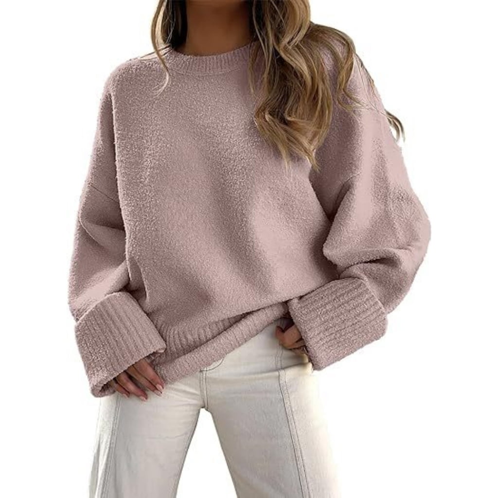 Aellinatey Women's Sweaters Long Sleeve Fuzzy Knit Casual Chunky ...