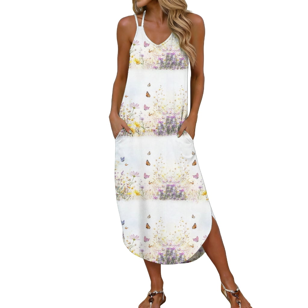 Aellinatey Women's Swimsuit Beach Cover Up Dress V Neck Swimwear A Line ...