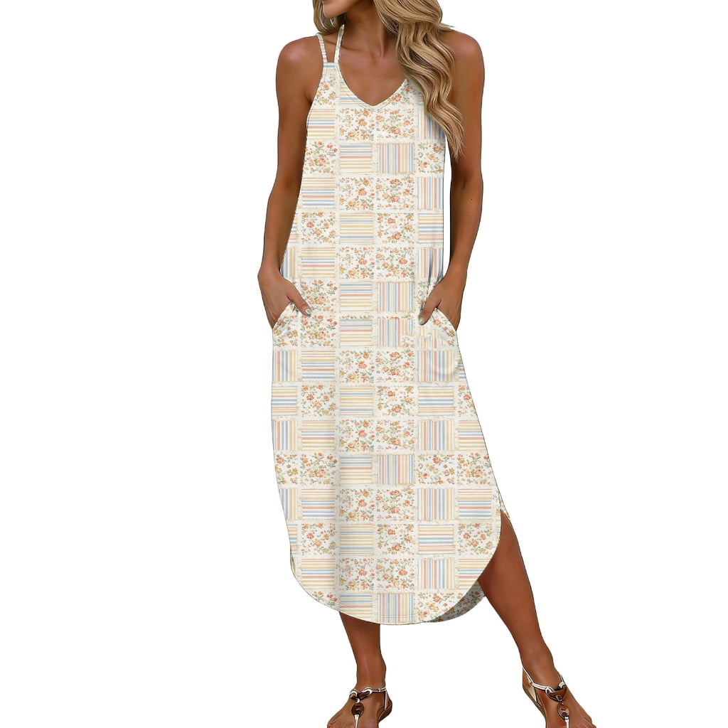 Aellinatey Women's Swimsuit Beach Cover Up Dress V Neck Swimwear A Line ...