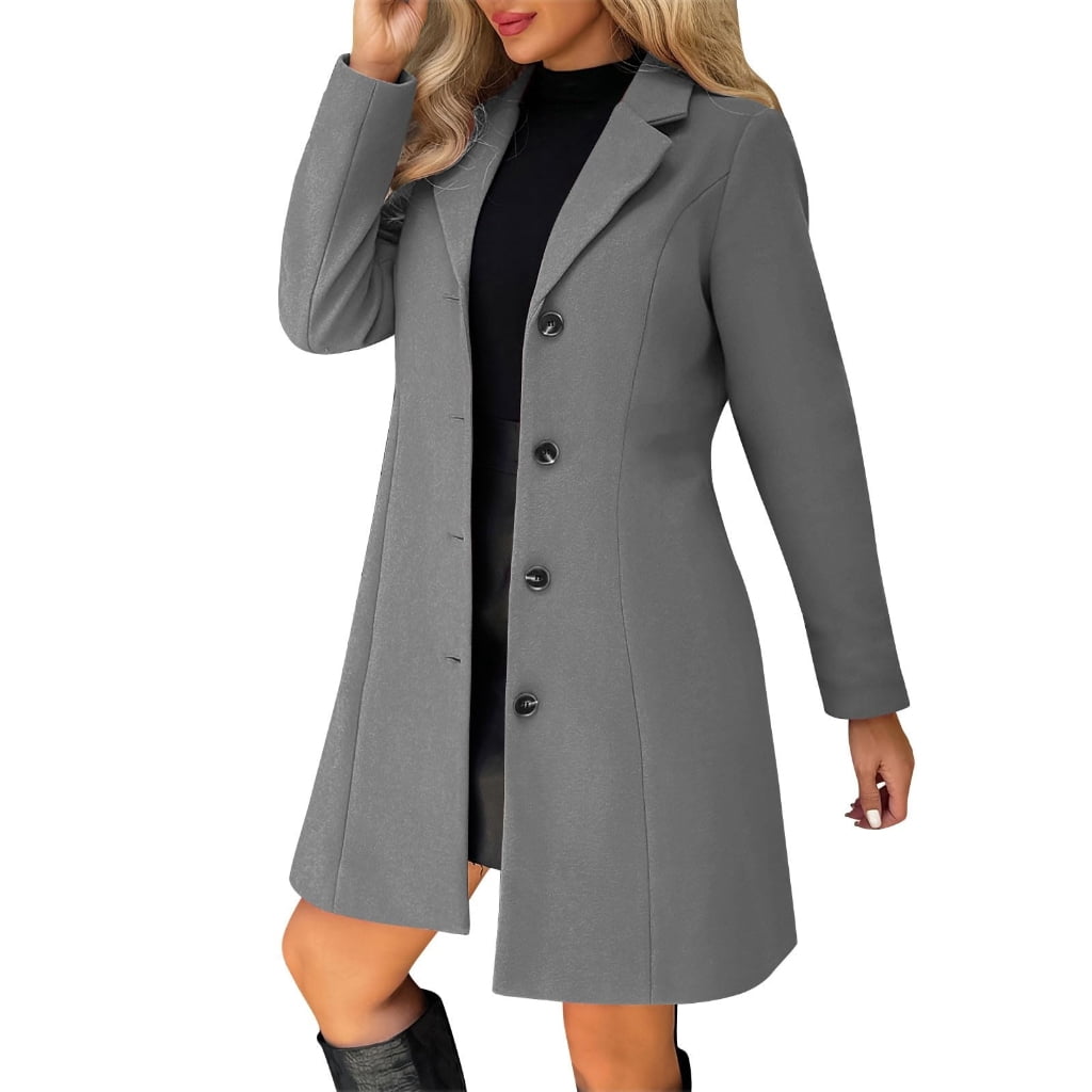 Aellinatey Women's Thick Stand Collar Single Breasted Fashion Trench ...