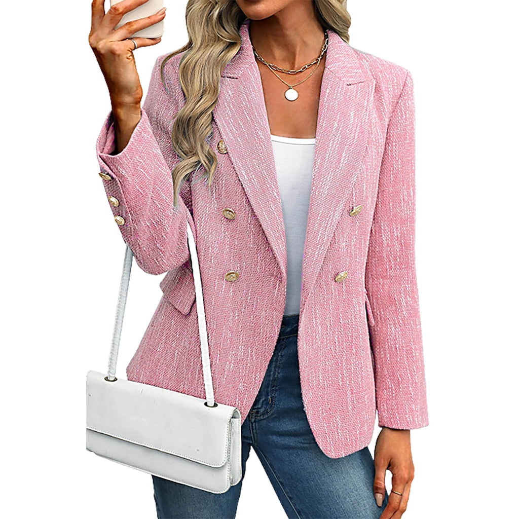 Aellinatey Women's Tweed Blazer Business Casual - Long-sleeved Double ...