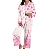 Aellinatey Women's Valentine's Day Pajama Set: Satin Heart Print Button ...