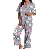 Aellinatey Women's Valentine's Day Pajama Set: Satin Heart Print Button ...