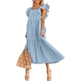 Aellinatey Women's Waist Dress Smocked Short Sleeve Square Neck Dresses ...