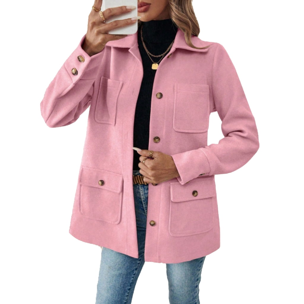 Aellinatey Women's Wool Blend Pea Coat Casual Formal Office Wool Single ...