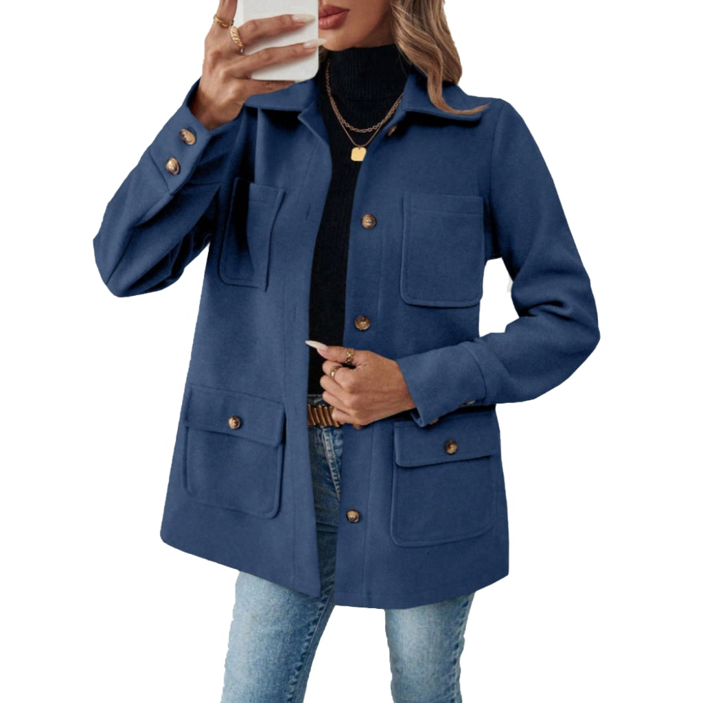 Aellinatey Women's Wool Blend Pea Coat Casual Formal Office Wool Single ...