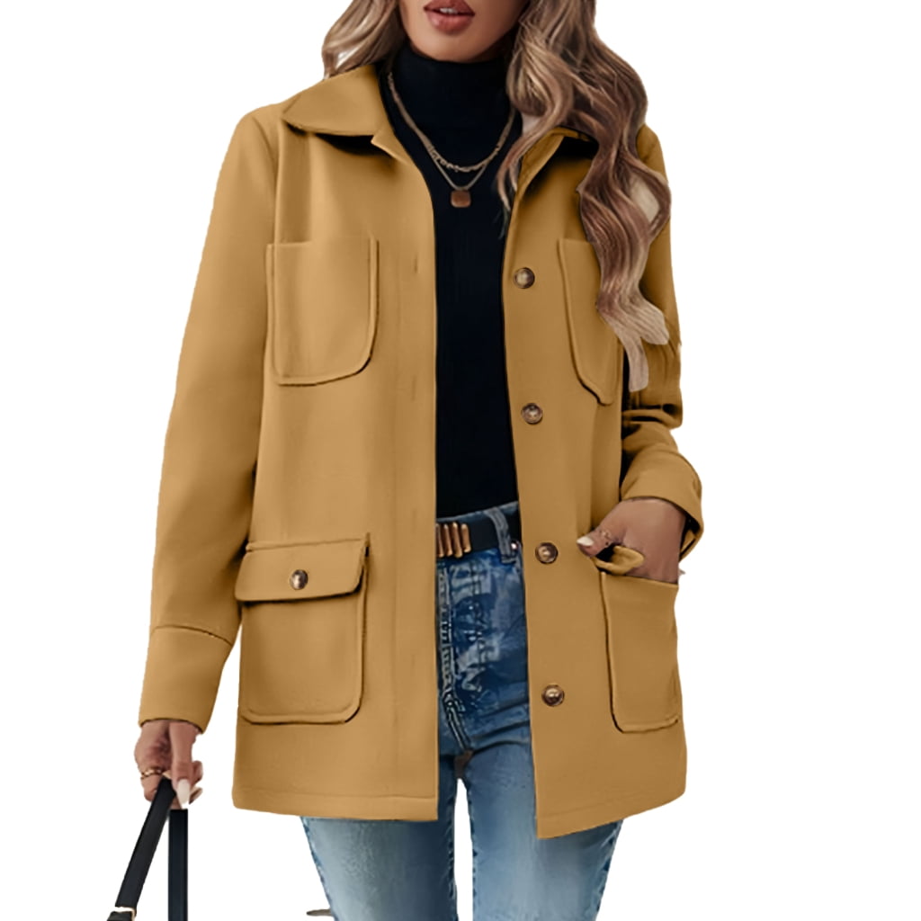 Aellinatey Women's Wool Blend Pea Coat Casual Formal Office Wool Single ...