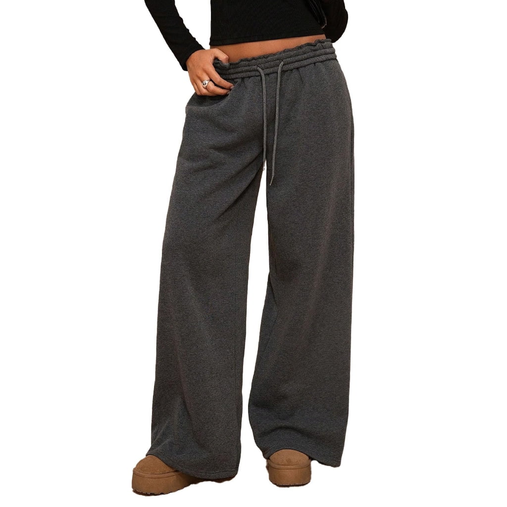 Aellinatey Women's drawstring waist straight leg wide-leg fleece-lined ...