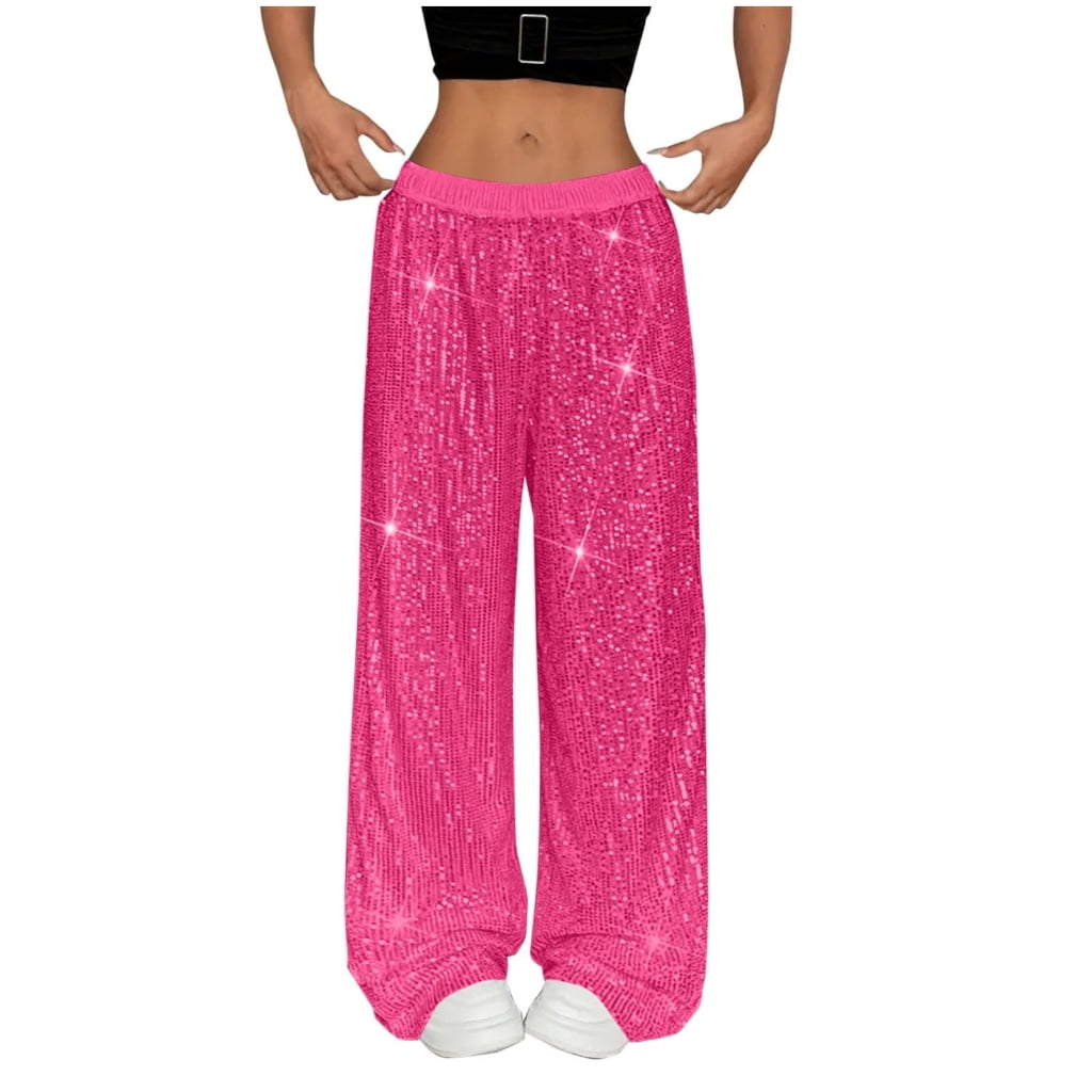 Aellinatey Women's fashionable solid color sequined party trousers ...