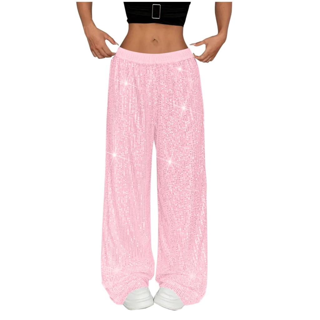 Aellinatey Women's fashionable solid color sequined party trousers ...