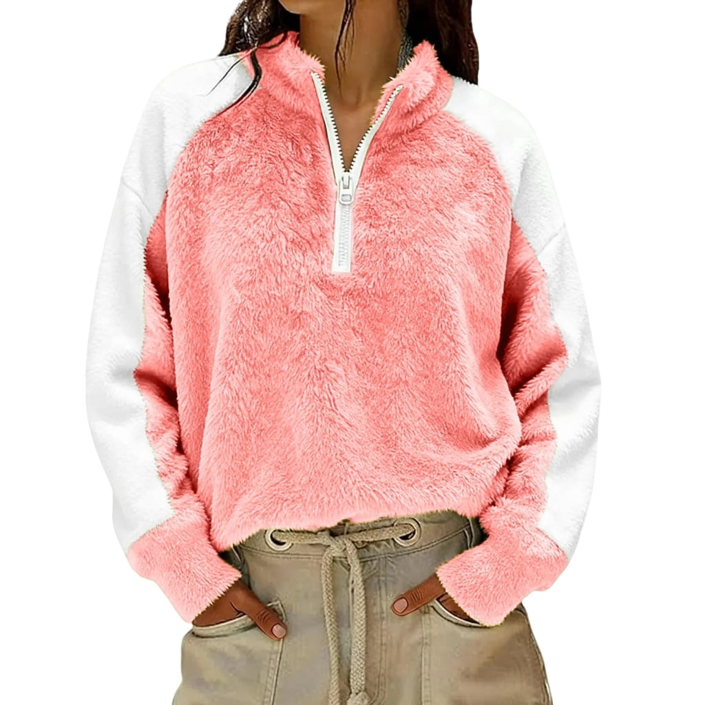 Aellinatey Women's fleece pullover sweater, soft fleece, quarter-zip ...