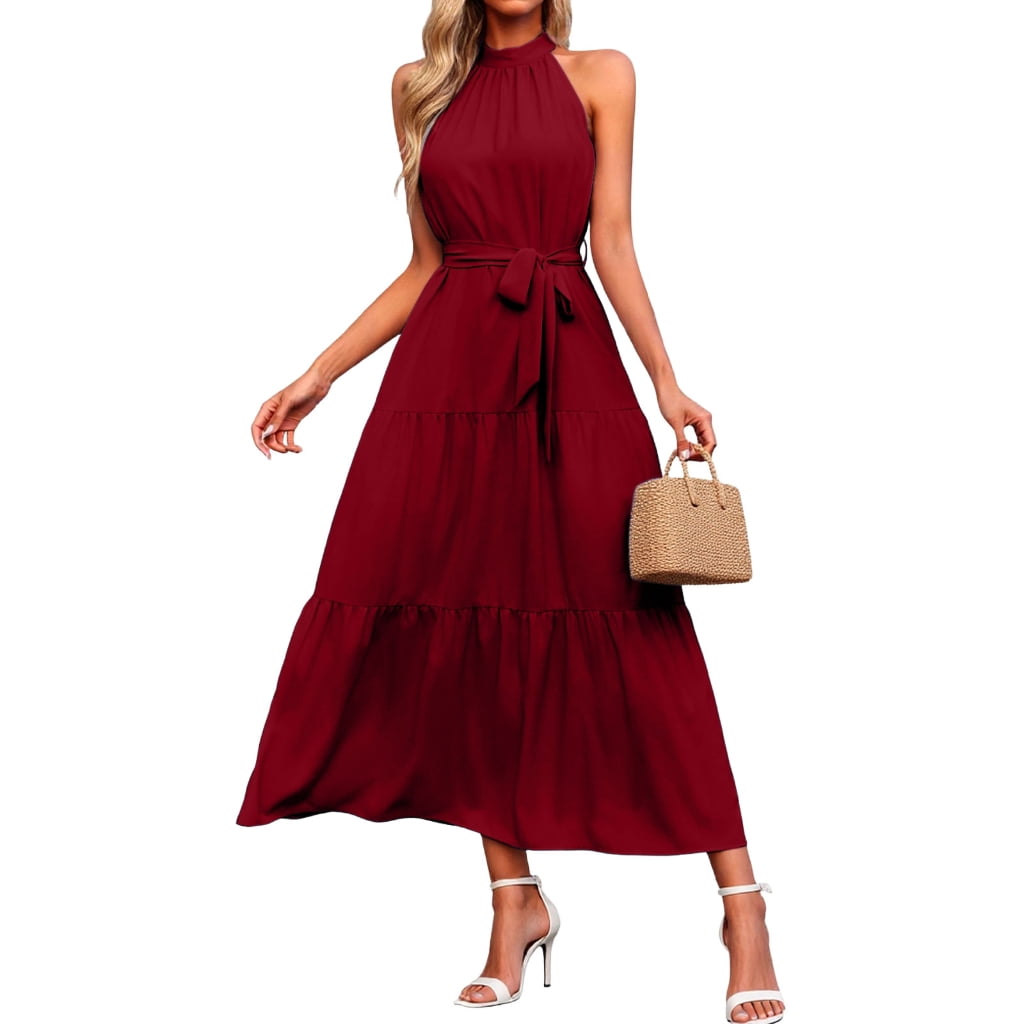 Aellinatey Women's floral print maxi dress, sleeveless and backless ...
