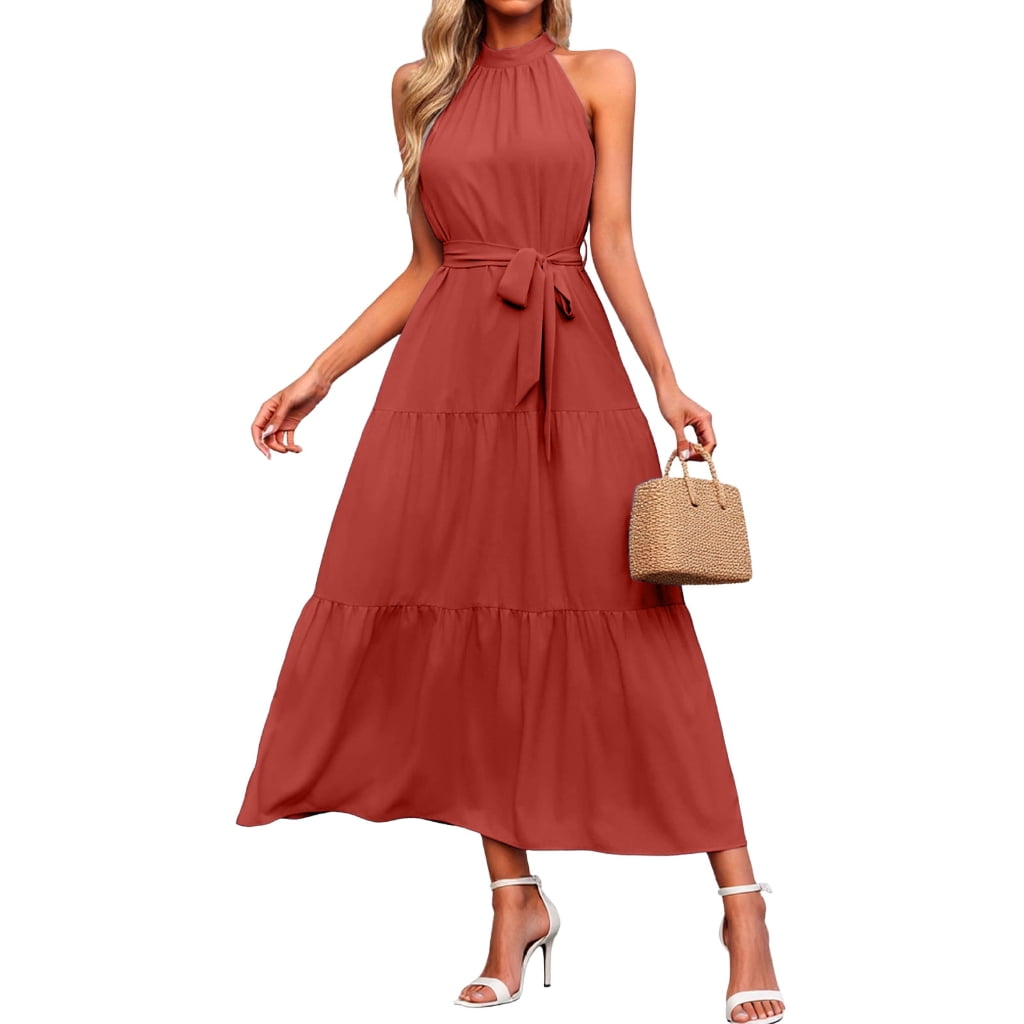 Aellinatey Women's floral print maxi dress, sleeveless and backless ...