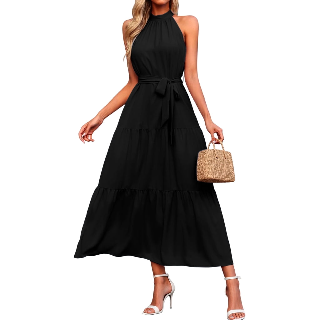 Aellinatey Women's floral print maxi dress, sleeveless and backless ...
