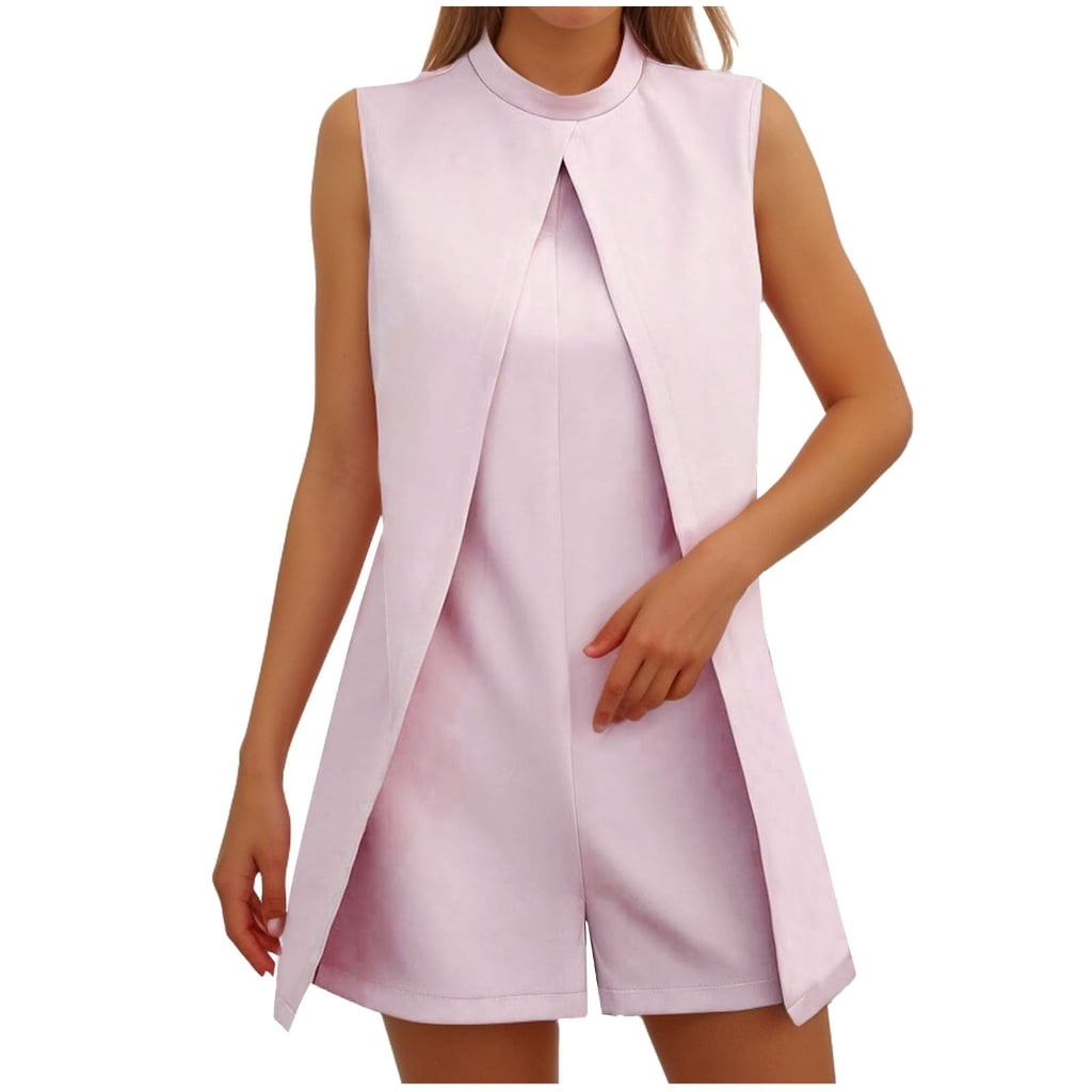 Aellinatey Women's jumpsuit with front slit, high neck, casual ...