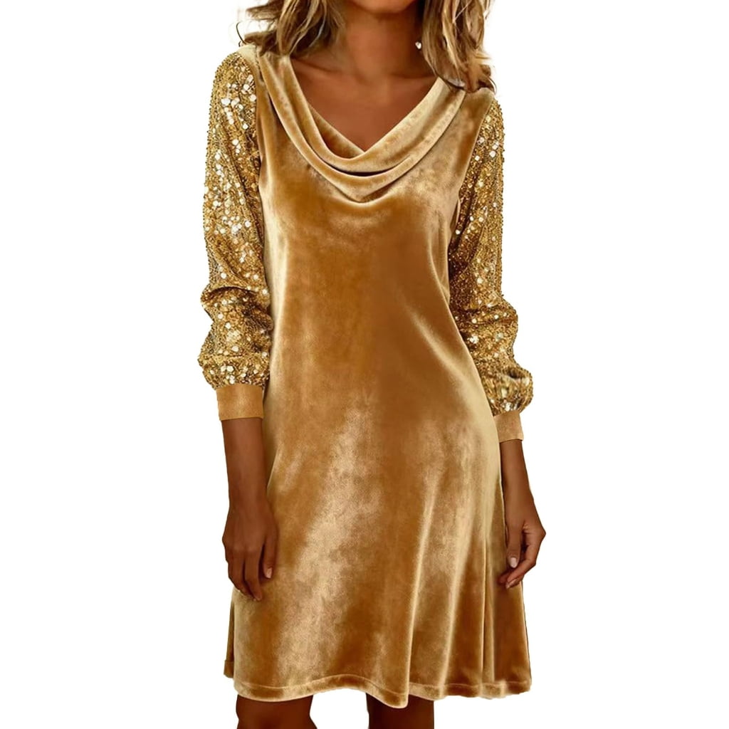 Aellinatey Women's long-sleeved dress with round neck design and ...