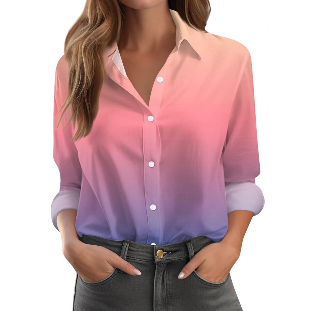 Aellinatey Women's long-sleeved tie-dye print shirt, stylish lapel ...