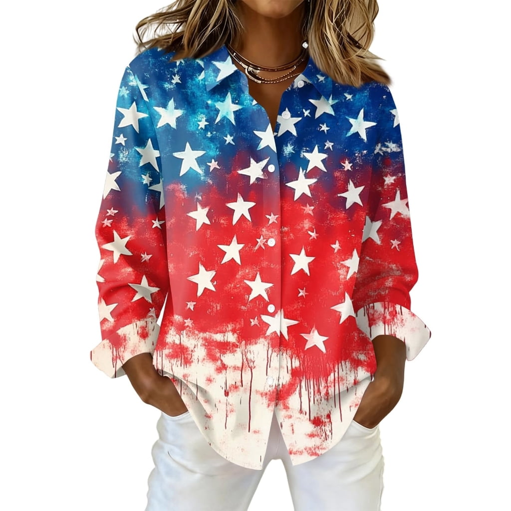 Aellinatey Women's long-sleeved tie-dye print shirt, stylish lapel ...