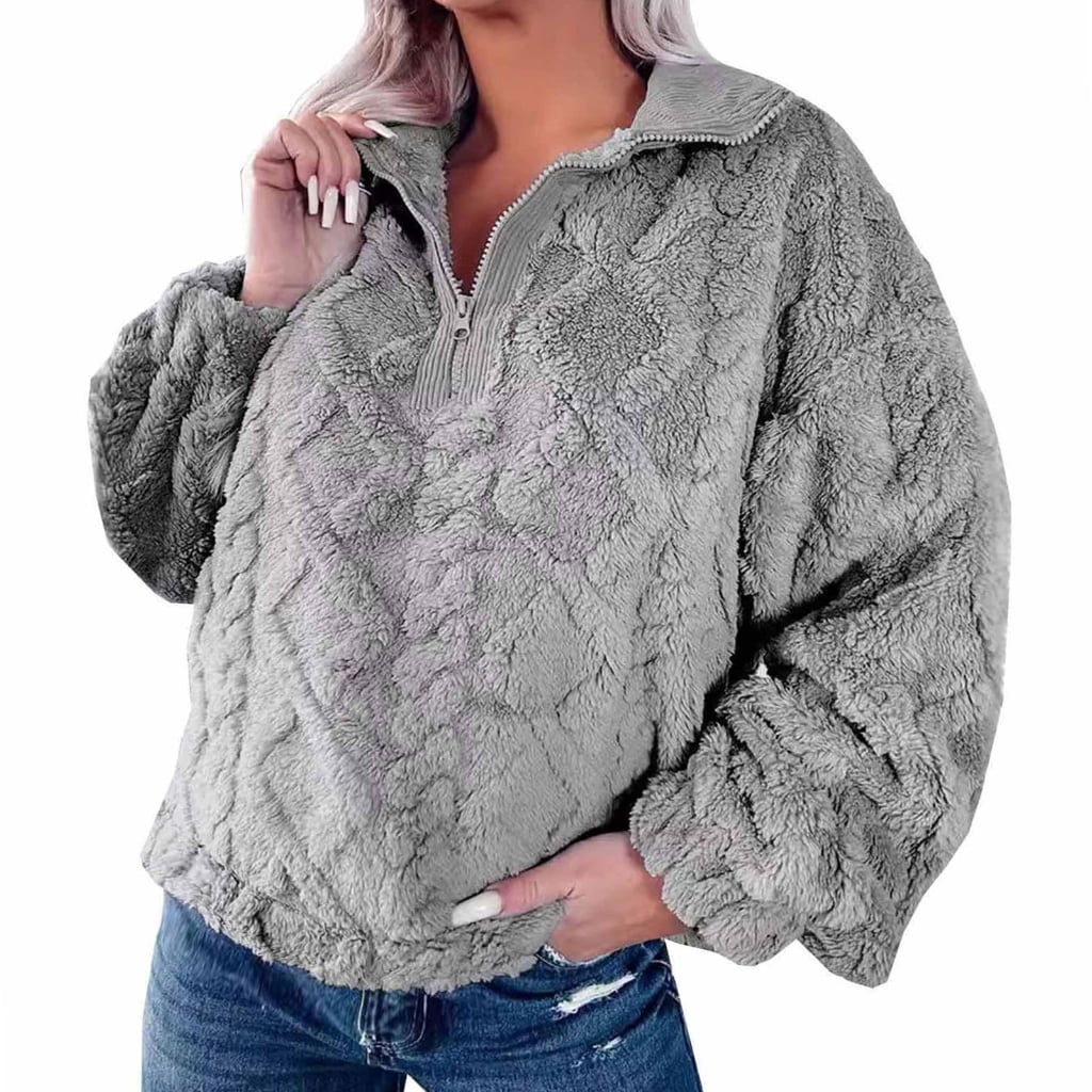 Aellinatey Women's long-sleeved warm soft sweatshirt with half zip ...