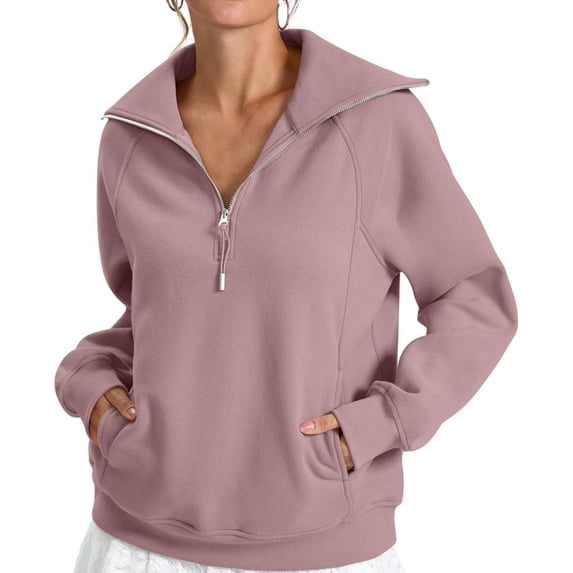 Aellinatey Women's loose fleece hoodie with half zipper and pockets ...