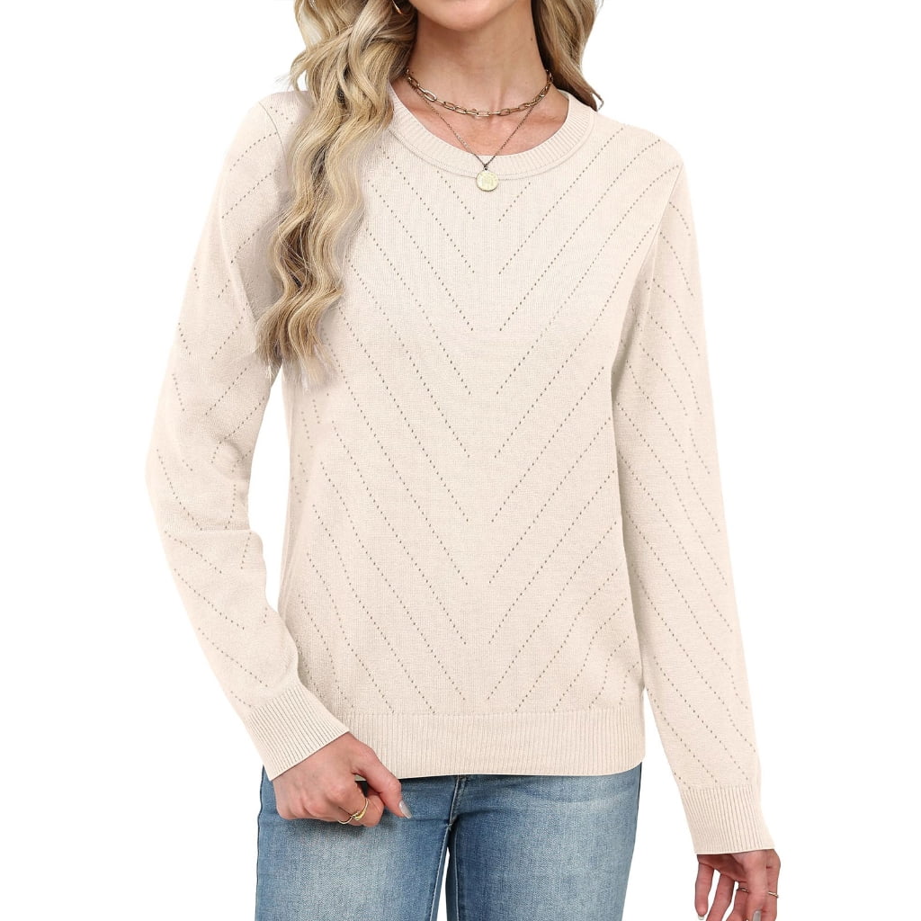 Aellinatey Women's round neck long-sleeved knitted pullover sweater ...