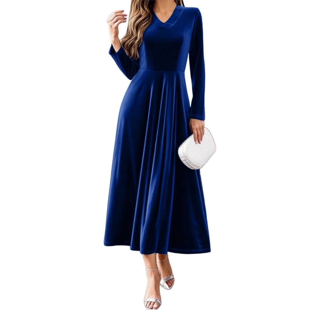 Aellinatey Women's stretch velvet maxi dress with V-neck design ...