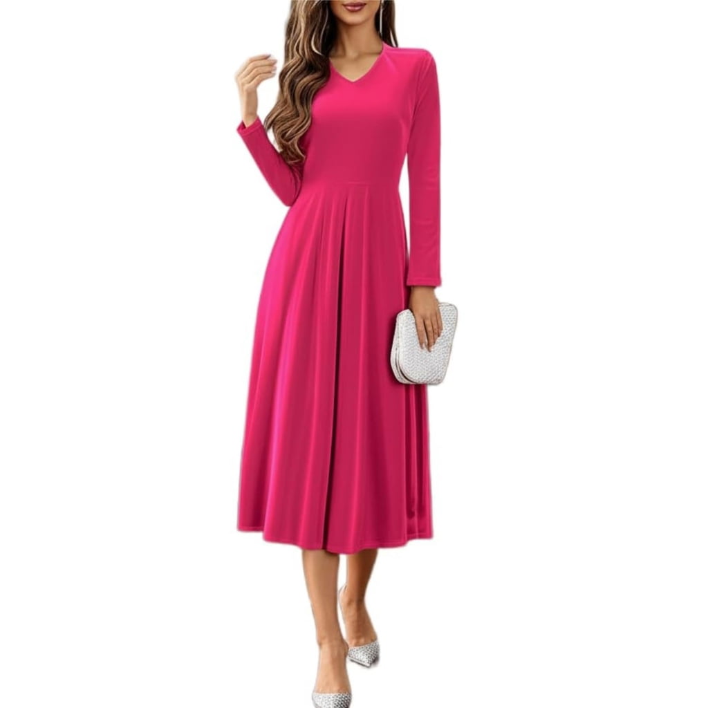 Aellinatey Women's stretch velvet maxi dress with V-neck design ...