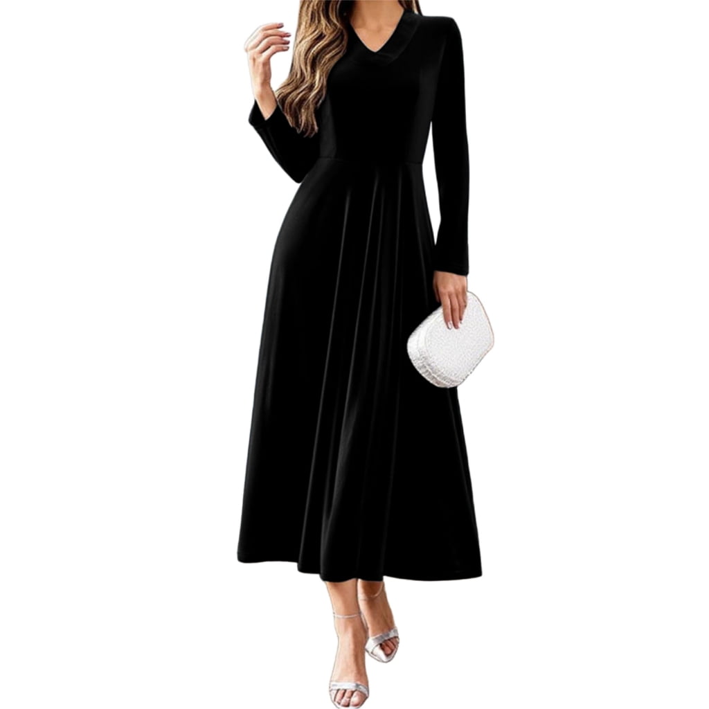 Aellinatey Women's stretch velvet maxi dress with V-neck design ...