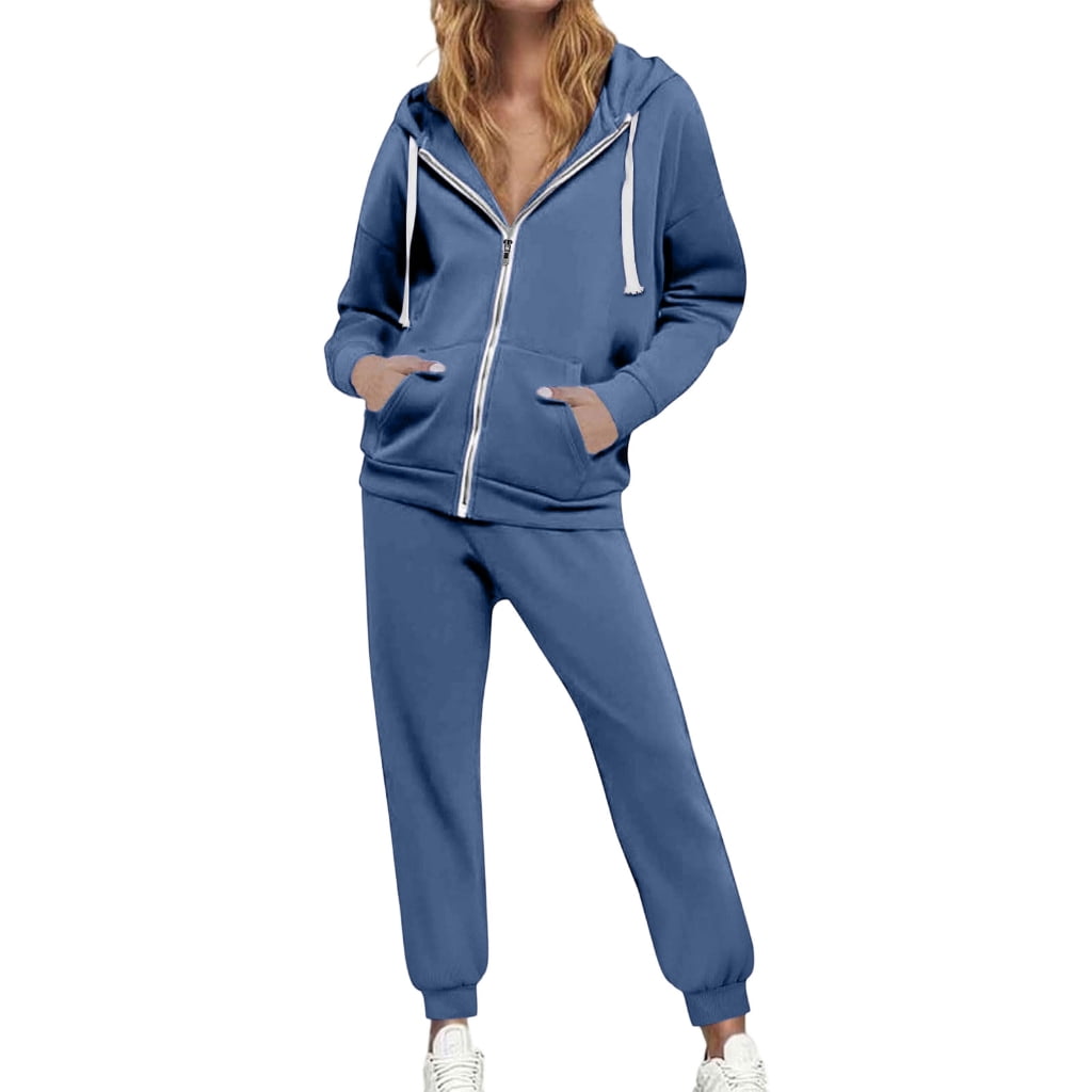 Aellinatey Women's two-piece loungewear set, fleece zip-up hoodie ...