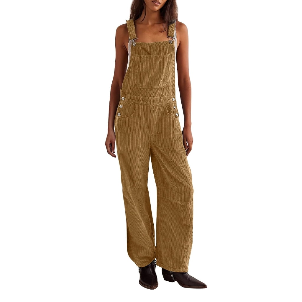 Aellinatey Womens Corduroy Overalls Loose Barrel Wide Leg Jumpsuit ...