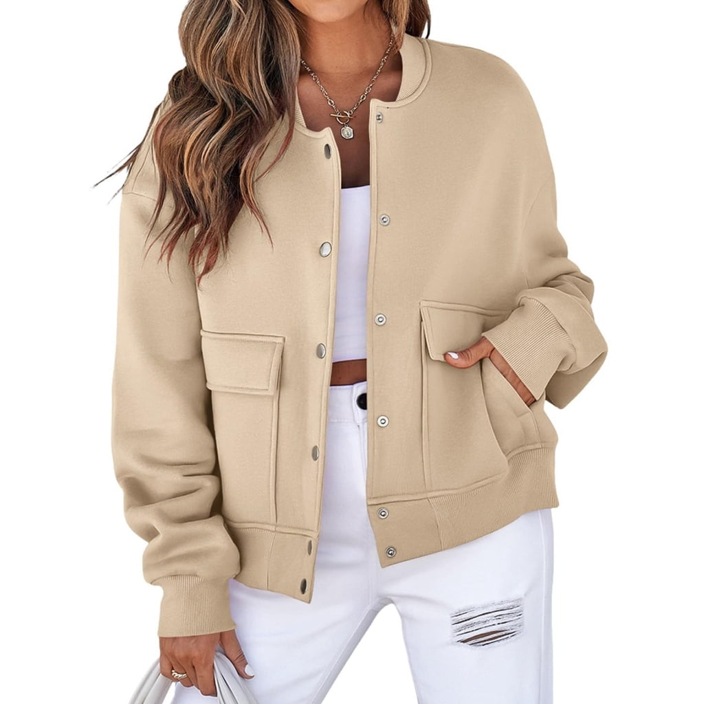 Aellinatey Womens Crop Jacket Long Sleeve Shacket Lightweight Fall ...