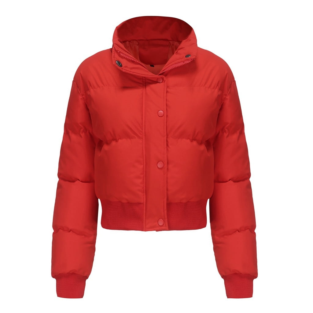 Aellinatey Womens Cropped Puffer Coat Long Sleeve Oversized Stand ...