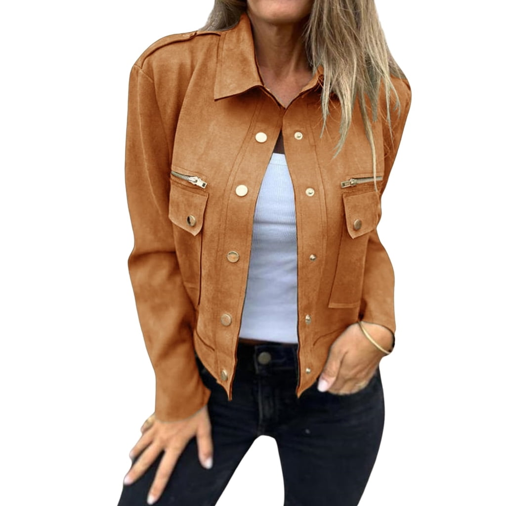 Aellinatey Womens Cropped Suede Leather Jacket Fashion Motorcycle ...