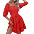 Aellinatey Womens Dresses Square Neck Tie Back Lantern Sleeve Ruffle A ...