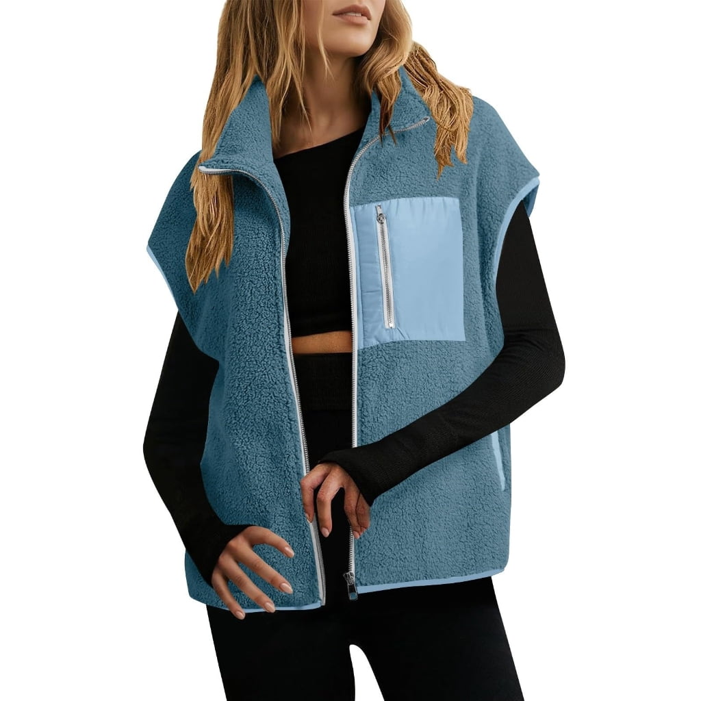 Aellinatey Womens Fleece Jackets Vest Sleeveless Fuzzy Zipper Oversized ...