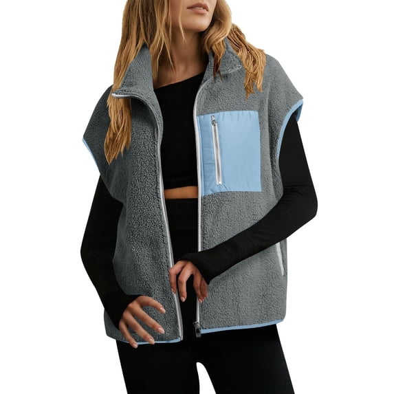 Aellinatey Womens Fleece Jackets Vest Sleeveless Fuzzy Zipper Oversized ...
