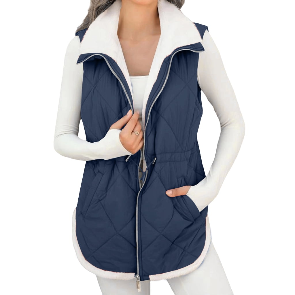 Aellinatey Womens Fleece Vest Plain Sleeveless Winter Plush Warm Vest ...