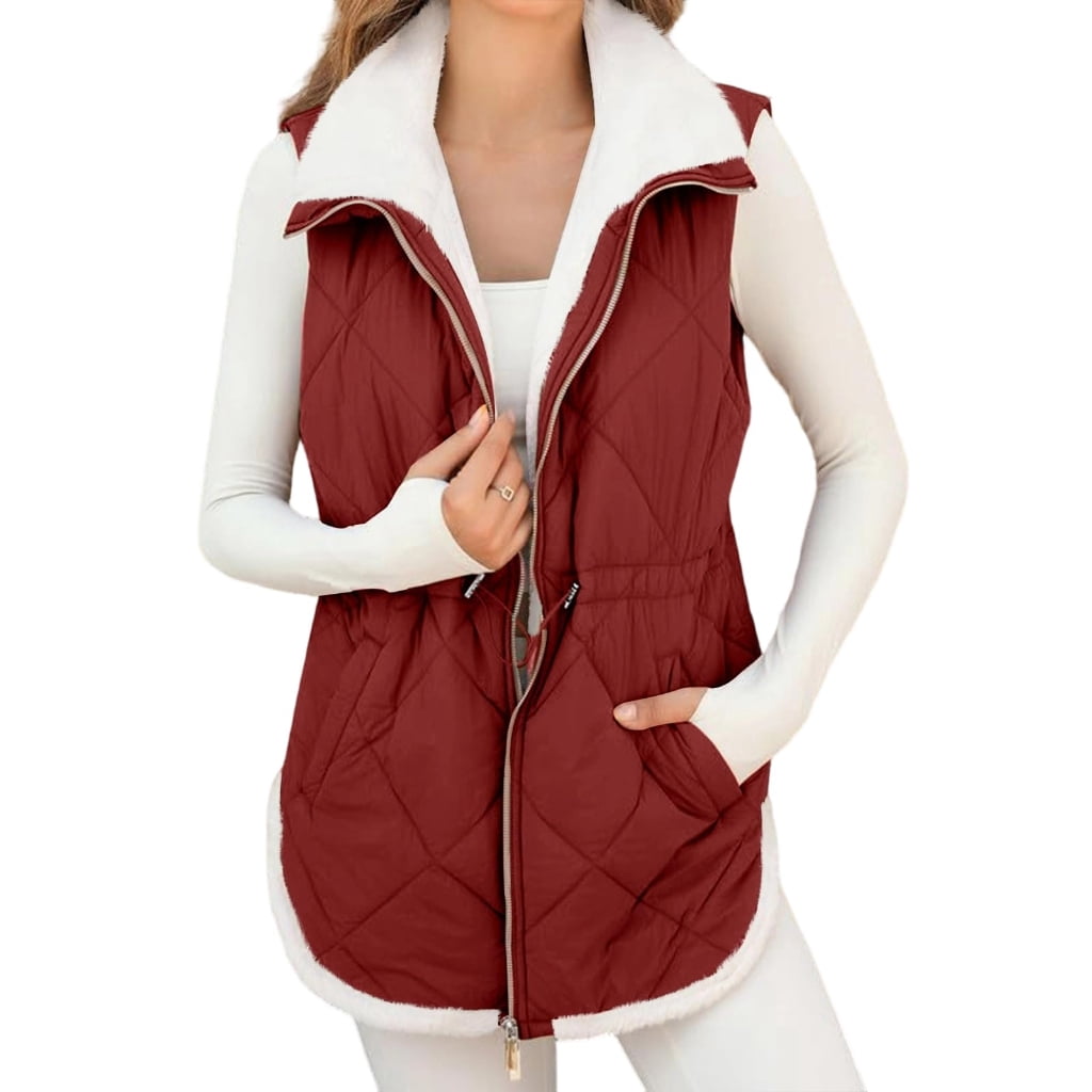 Aellinatey Womens Fleece Vest Plain Sleeveless Winter Plush Warm Vest ...