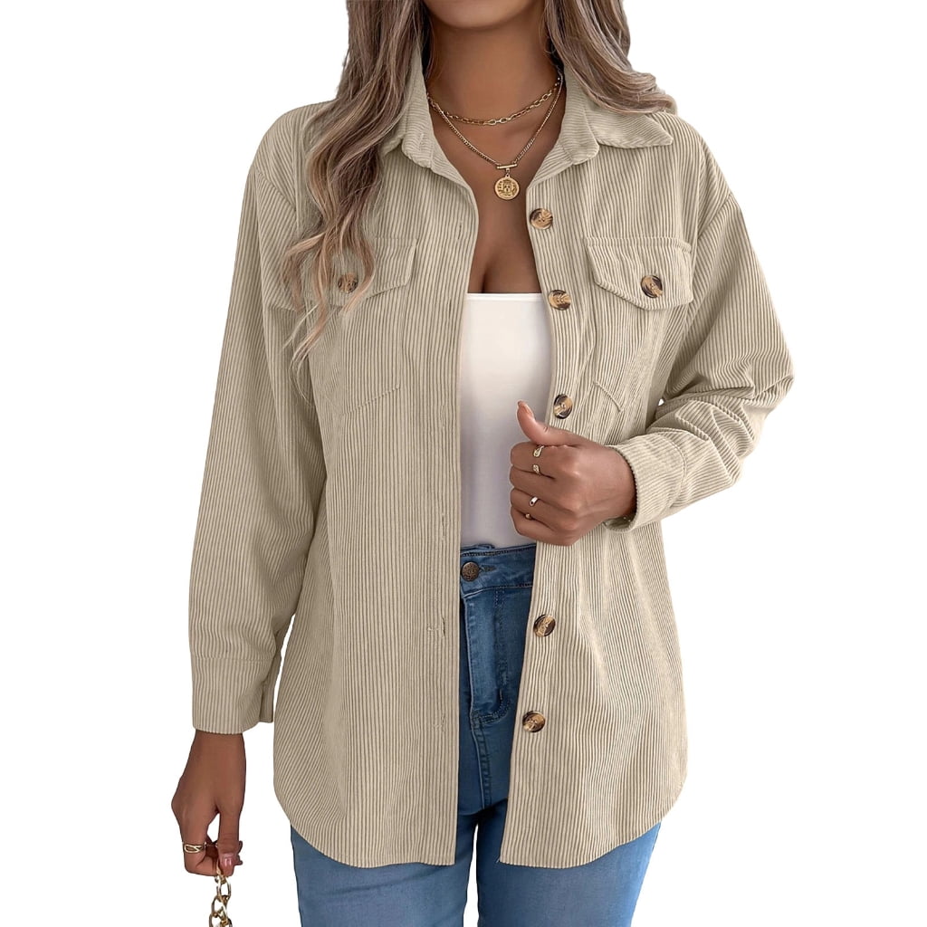 Aellinatey Womens French Trench Lapel Corduroy Casual Coat with Pocket ...