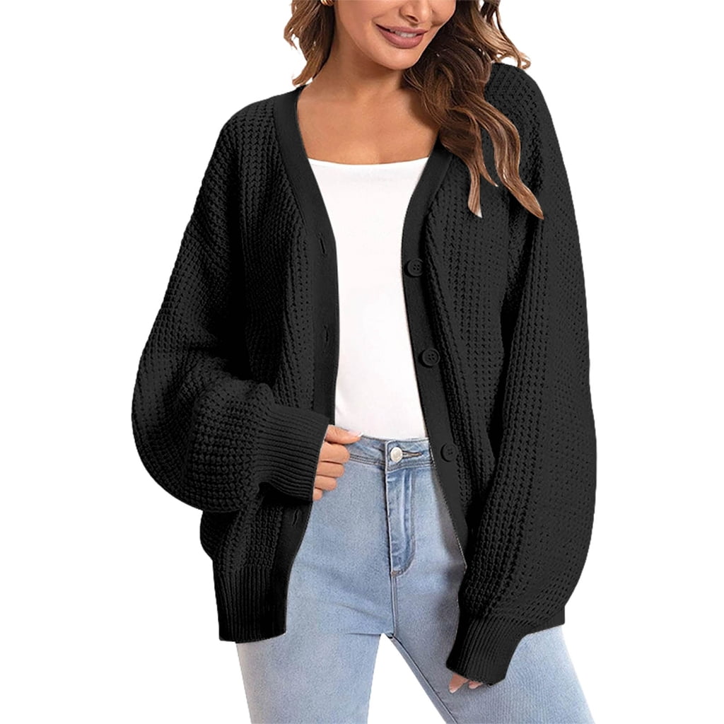 Aellinatey Womens Lady V-Neck Cardigan Sweater Long Sleeve Open Stitch ...