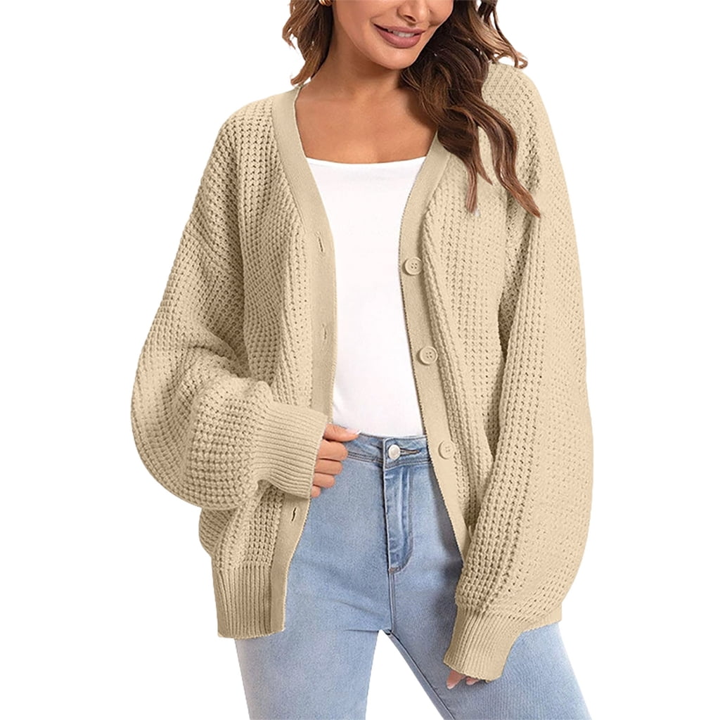 Aellinatey Womens Lady V-Neck Cardigan Sweater Long Sleeve Open Stitch ...
