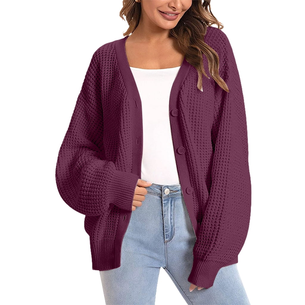 Aellinatey Womens Lady V-Neck Cardigan Sweater Long Sleeve Open Stitch ...