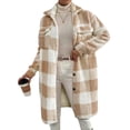 Aellinatey Womens Long Fleece Plaid Jacket Cozy Lapel Button Down ...