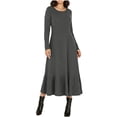 Aellinatey Womens Long Sleeve Dress Fall Rib Knit Round Neck A Line ...