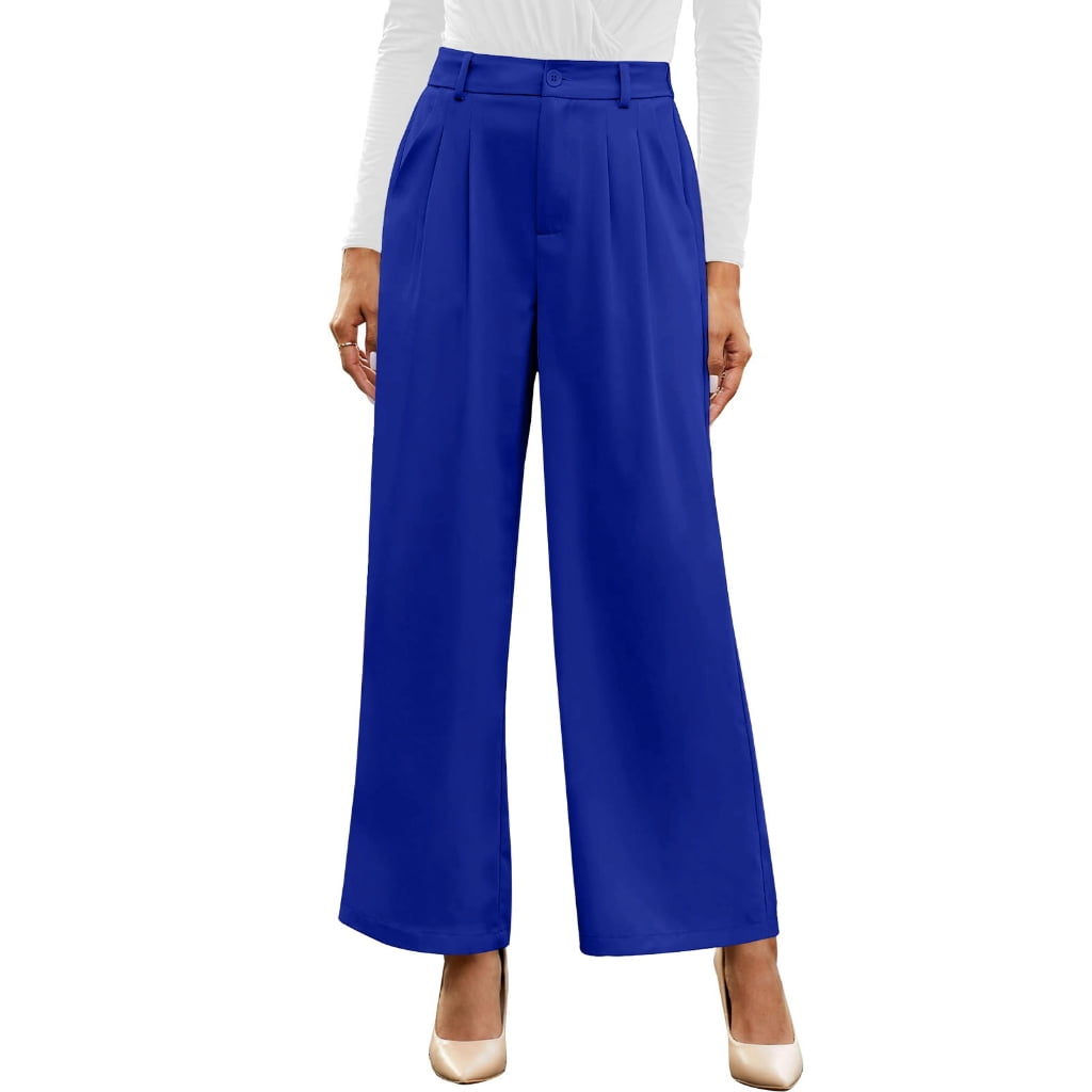 Aellinatey Womens Pants Wide Leg Solid Color Business Pants With ...