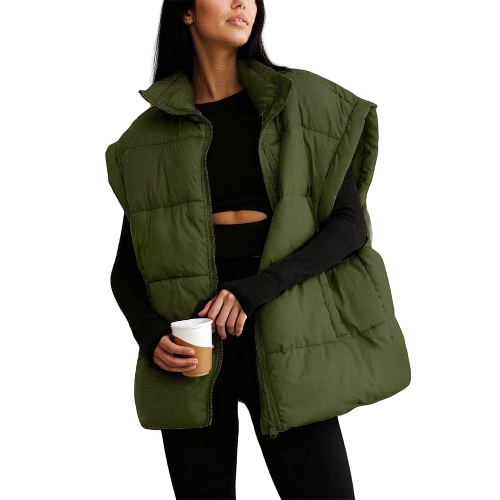 Aellinatey Womens Puffer Vest Stand Collar Full Zip Sleeveless Bubble ...